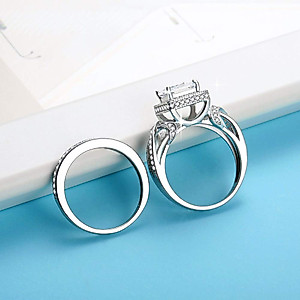 MABELLA Princess Cut Cubic Zirconia Wedding Rings for Women Halo Cz Infinity Engagement Bridal Ring Sets,925 Sterling Silver Gifts for Her,Size 9