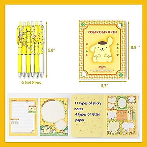 Cute Pompompurin School Supplies Set Kawaii Office Supplies Gift Set Including Gel Ink Roller Pens Stickers Pencil Case ID Badge Stickers Button Pins Key Chain Phone Ring Holder