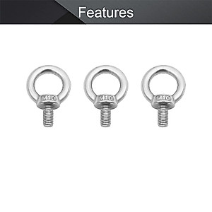 MroMax 6Pcs M10 Lifting Eye Bolts 304 Stainless Steel Male Thread Ring Shaped Metric Eyebolt Fastener for Engineering Lifting Machinery Silver Tone