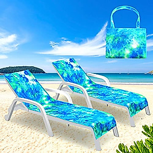 Chaise Lounge Cover Beach Chair Cover Tie Dye Lounge Chair Covers Outdoor Chair Cover Pool Lounge Chair Cover Microfiber Chaise Beach Towel for Beach Pool Sunbathing Travel Garden (Green, 2 Pcs)