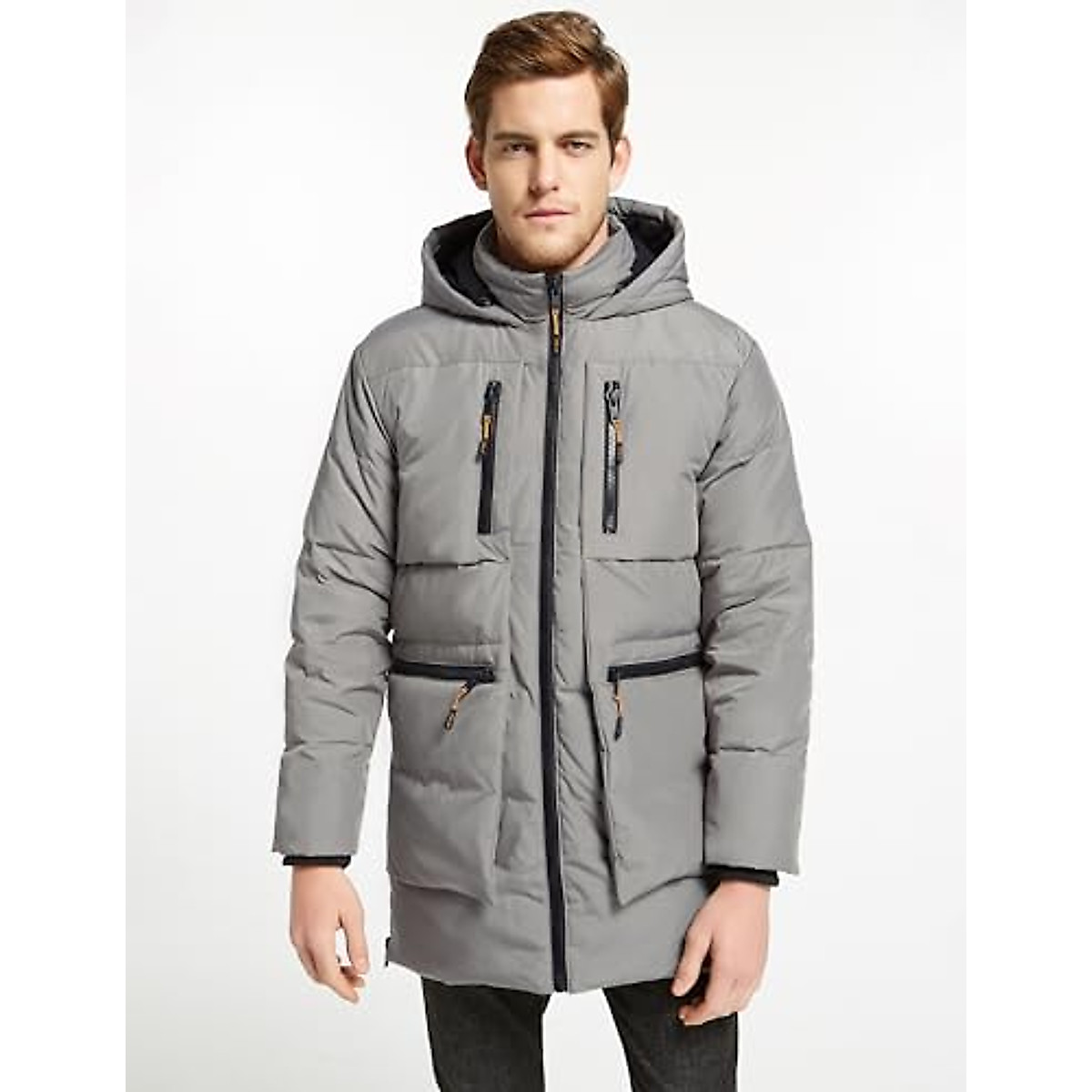 Orolay Men's Thickened Down Jacket Hooded Winter Coats with 6 Pockets Grey L
