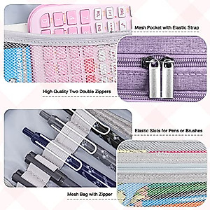 Pencil Case, Large Capacity Pencil Case for Kids Adults Teen, Handheld 3 Compartments Pencil Box Pouch Stationery Bag, Portable Office Stationery Makeup Bag School Supplies, Purple