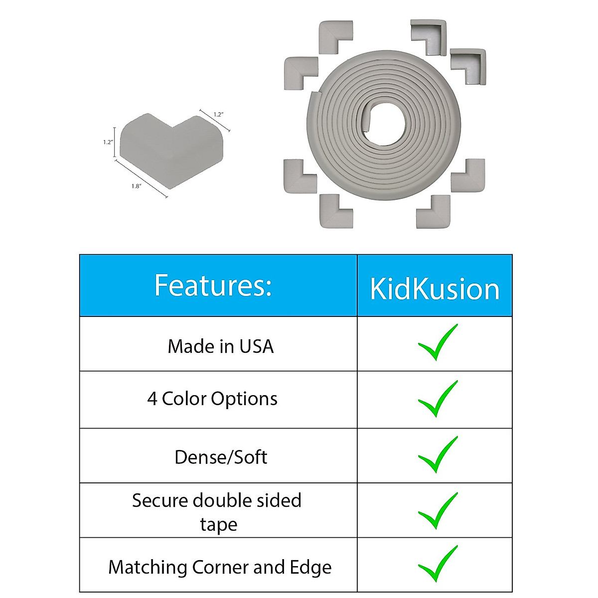 Kidkusion Table Cushion | Made in USA | 20 Feet + 8 Corners | Taupe | Baby Proof Furniture Edge and Corner Guards