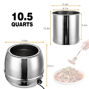 RIEDHOFF Commercial Soup Warmer, 10.5QT Soup Kettle with Hinged Lid and Detachable Stainless Steel Insert Pot, Suitable for Family Gatherings, Parties, Restaurants, and Buffets, Sliver