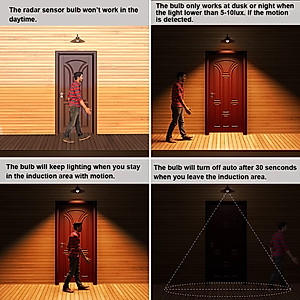 LUXON Radar Motion Sensor Light Bulbs,Dusk to Dawn LED Light Bulbs Outdoor 9W 6000K Daylight,A19 E26 Base Auto On/Off for Indoor Outdoor Basements, Porch,Courtyards, Garage Pack of 2