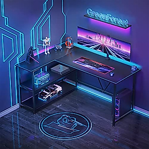 GreenForest 51 inch L Shaped Gaming Desk Small Reversible Corner Gaming Computer Desk with Storage Shelves for Home Office PC Workstation Laptop Table, Black