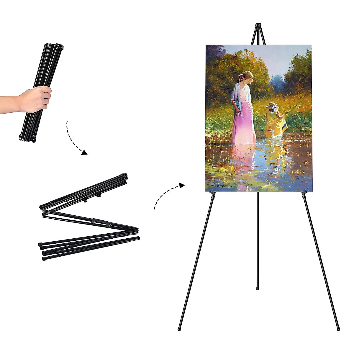 Easel Stand for Display, Aredy 63" Portable Painting Easel, Lightweight Metal Easels for Painting Canvas, Wedding Sign (2 Pack)