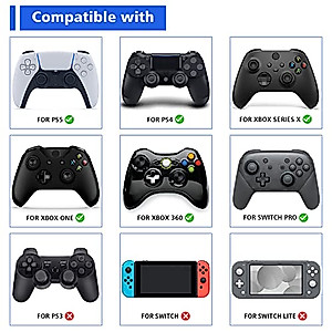 PlayVital Black Ergonomic Stick Caps Thumb Grips for PS5, for PS4, Xbox Series X/S, Xbox One, Xbox One X/S, Switch Pro Controller - with 3 Height Convex and Concave - Diamond Grain & Crack Bomb Design