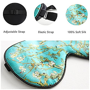 Tim & Tina Silk Sleep Mask for Women Men Comfortable Blindfold Eye Mask with Adjustable Strap for Travel Yoga Nap Shift Work (Green Flower)