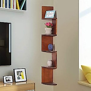 PIBM Stylish Simplicity Shelf Wall Mounted Floating Rack Wooden Corner Solid Wood Shelves Storage Creative Height 75Cm / 128.5Cm,2 Colors Avaliable, Walnut Color , 3 Layers
