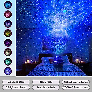 SINGSUN-LITE Star Projector,Sky Galaxy Projector,Ocean Wave Projector Light with Sleep White Noise Bluetooth Music Speaker,Starlight Projector for Kids Adult Ceiling Decor Room Theater Party