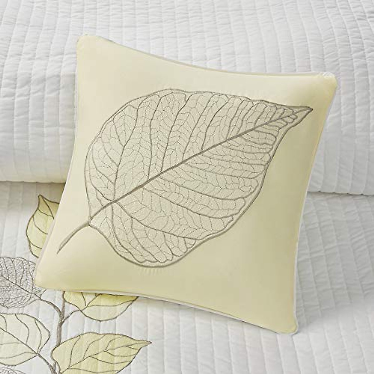 Madison Park Caelie Quilt Modern Classic Design All Season, Breathable Coverlet Lightweight Bedding Set, Matching Shams, Decorative Pillow, King/Cal King(104"x94"), Leaf Yellow 6 Piece