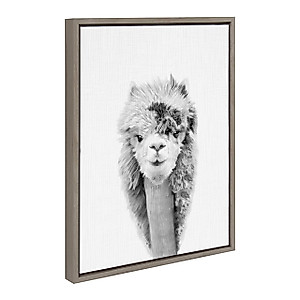 Kate and Laurel Sylvie Lionel Blotchy Alpaca Framed Canvas Wall Art by Simon Te of Tai Prints, 18x24 Gray, Adorable Animal Home Decor
