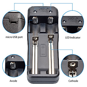funkawa (2- Pack) AA 3.7V 850mAh Li-ion Rechargeable Battery with Charger, ER14505, Button top, Good for Flashlight Lumintop Tool AA 2.0, Klarus Mi7