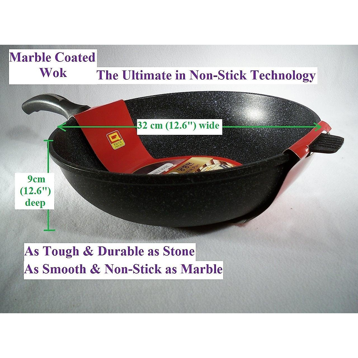 Ceramic Marble Coated Cast Aluminium Non Stick Wok 32 Cm