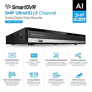 Amcrest 5MP UltraHD 8 Channel DVR Security Camera System Recorder, 5MP Security DVR for Analog Security Cameras, Remote Smartphone Access, Pre-Installed 4TB Hard Drive (AMDV5M8-4TB)