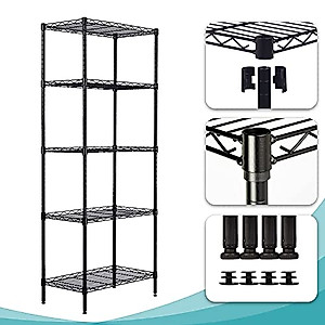 BELANITAS 5 Tier Wire Shelving Unit Adjustable Storage Shelves Heavy Duty Metal Shelf Steel Wire Shelving Rack, 21" L x 11" W x 59" H,Black