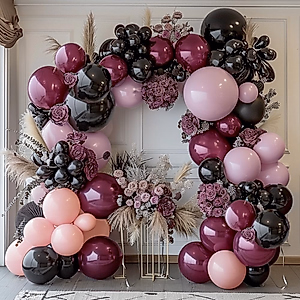 Black Pink Purple Balloons Double Stuffed Pastel Lavender Lilac Balloon Garland Dusty Mauve Plum Balloon Arch Kit For Halloween Wednesday Baby Shower Birthday Wedding Party Decoration