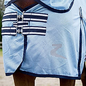 Horze Freja Durable Mesh Combo Fly Sheet with Belly Guard and Detachable Neck Cover | UPF 50+ UV Protection - Light Blue - 81 in