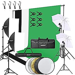 EMART 8.5 x 10 ft Backdrop Support System, Photography Video Studio Lighting Kit Umbrella Softbox Set Continuous Lighting for Photo Studio Product, Portrait and Video Shooting Photography