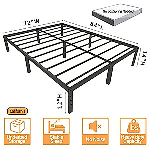 DURISO California King Size Bed Frame 14 Inch Tall California King Platform Heavy Duty Sturdy Metal Steel Max 3500lbs Easy to Assemble No Spring Box Needed No Noise Black