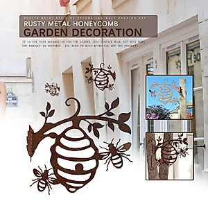 XUANQI Metal Bee Hive Garden Decor Metal Beehive Garden Gift Honey Home Decoration Metal Wall Decoration Wrought Iron Wall Decor, Gold, 25x30cm9.8x11in