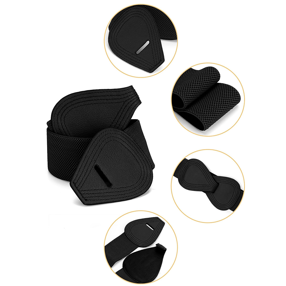 Allegra K Interlock Buckle 8-shaped Faux Leather Elastic Belt Cinch Waistband for Lady Fit Waist Girth:25"/63.5cm-37"/94cm Black