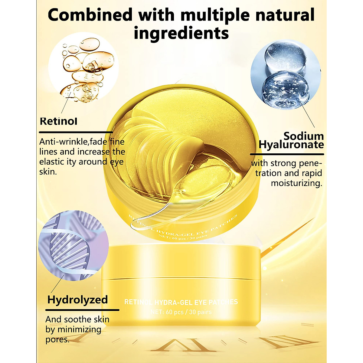 Under Eye Patches (60Pcs) - Upgraded Eye Mask Retinol & Collagen, Eye Treatment Mask, Under Eye Bag Treatment, Eye Masks for Puffy Eyes, Anti-Aging, Anti-Wrinkle and Fine Lines, Under eye Dark Circles