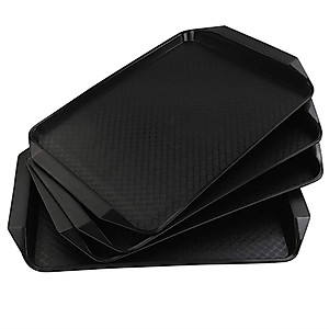 Vababa Black Plastic Fast Food Serving Trays, 4-Pack, 16.8-INCH x 12-INCH