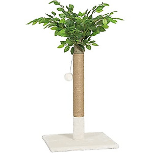 MSmask Cat Scratching Post, Natural Jute Sisal Scratch Pole, Cat Scratch Post with Artificial Banyan Leaves for Indoor Cats, Cat Scratcher & Home Decorating