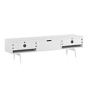 SONOROUS ST-360 Premium TV Stand for Living Room - Luxury Wood & Glass Media Console with Metal Legs - Modern Media Furniture with Storage - White TV Table Support up to 75" - Walnut Wood Cover