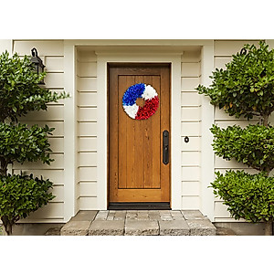 ABTOLS Patriotic Wreath for Front Door, Artificial Tinsel Patriotic Star Wreaths Memorial Day Party Crafts Ornament Garland Red Blue Sliver Wreaths for Labor Day Kitchen Home Indoor Window Wall,12in