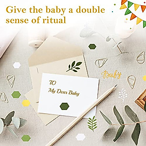 Ayfjovs Sage Green Baby Shower Confetti-300PCS Greenery Confetti Decor with Eucalyptus Scatter Hexagonal Style Table Decoration For Gender Reveal Classroom Nursery Party Decor