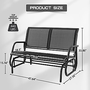 KROFEM Patio Outdoor Glider Bench, High Backrest and Breathable Mesh Fabric, Yard Porch Loveseat, Outside Rocking Swing Chair, Heavy Duty Metal, Clearance, Black