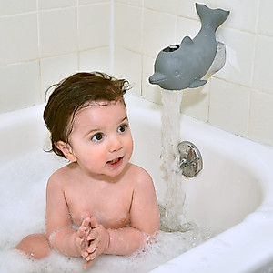 Good Gear Bathtub Faucet Cover for Kids Safety, Universal Fit Silicone Bath Spout Cover for Baby, Tub Nozzle Guard Whale/Grey