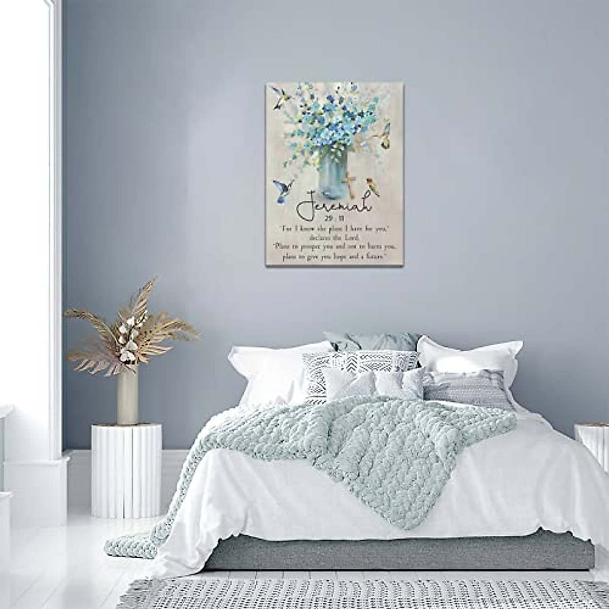 Christian Jeremiah Wall Art Bible Verses Scripture Canvas Prints Painting Rustic Religious Floral Pictures Framed Christian Gifts Inspirational Farmhouse Artwork Home Decor for Church Bathroom Dining Living Room 12"x16"