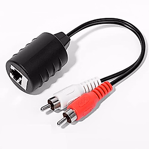 LINESO Stereo DC3.5mm Stereo and RCA Red White Audio Signal Balun Over Cat5/6 Cable
