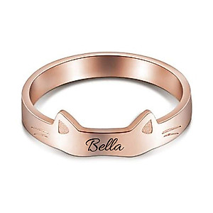 Suxerlry 925 Sterling Silver Customized Pet Cat Ear Custom Name Engraved Rings Plated Jewelry Rose Gold