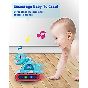 UNIH Musical Dinosaur Car Toy with Sounds and Lights for Baby 6 to 12-18 Months Infant Early Crawling Developmental Toys for Boys Girls 1 2 3 Years Old