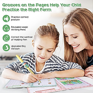 Magic Ink Copybooks for Kids Reusable Handwriting Workbooks for Preschools Grooves Template Design and Handwriting Aid Magic Practice Copybook for Kids The Print Writing (4 Books with Pens)