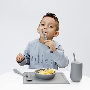 ezpz Happy Utensils - 100% BPA Free Fork, Spoon & Knife for Toddlers + Preschoolers + Self-Feeding - Designed by a Pediatric Feeding Specialist - 24 Months+ (Gray)