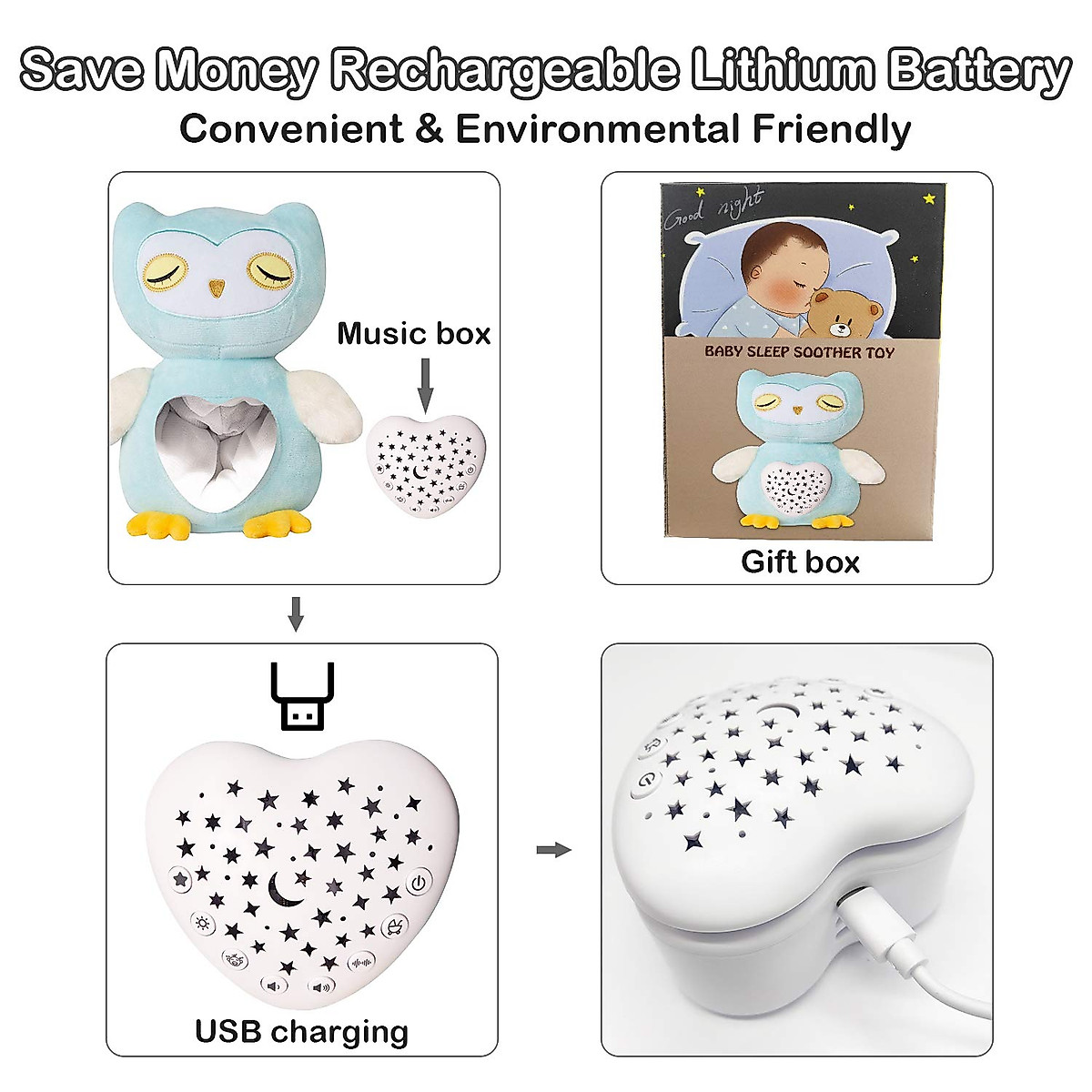 Cry Activated Sensor Toys, Olele Baby Sleep Soothers, Baby Sound Machine Toys, Night Light Soother, Baby Girl & Baby Boy Gifts for Shower & Registry, Baby Nursery Soother for Infant (Owl)