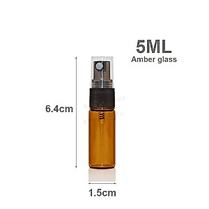 Elfenstall- 20pcs Amber 5ml 1/6oz Atomizer Vial Glass Bottle Spray Refillable Perfume Empty Fine Mist Sample Bottle Clean Cloth Free 3ML Pipette for Travel Party