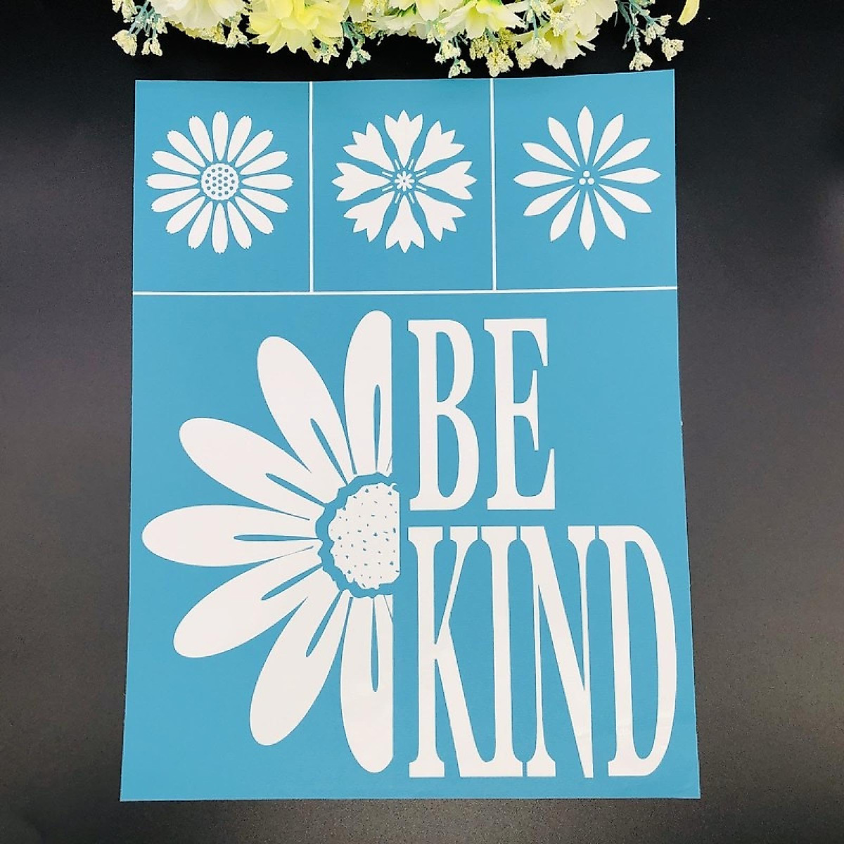 MANGOUSONG Screen Printing Kit,22x28cm Sunflower Be Kind Mesh Screen Stencils Self-Adhesive Silk Screen Printing Stencil for Canvas Bag Print Washable