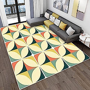 MJKIODPEV Area Rugs 60's & 70's Retro Seamless Pattern Vintage Style mid Century Modern Non-Slip Stain Resistant Carpet Abstract Mat Indoor/Outdoor Pad Home Decor, Multicolor, 63Wx94L''