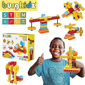 burgkidz Construction Building Toy Set: Science Learning Blocks Toys, Build Tools Vehicles Machines & Models; STEM Educational Kit for Boys & Girls 3 4 5 6 + Year Old