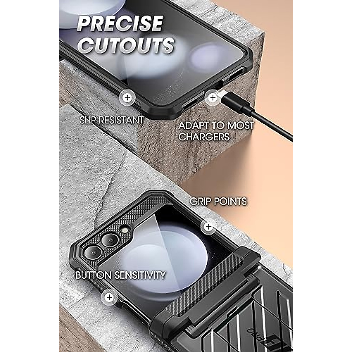 SUPCASE for Samsung Galaxy Z Flip 5 Case with Stand & Belt-Clip (Unicorn Beetle Pro), [Hinge Protection] [Front Screen Protector] Dual Layer Rugged Protective Phone Case for Galaxy Z Flip 5, Black