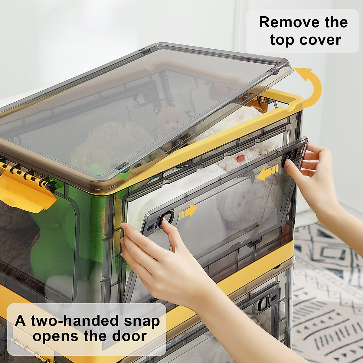 Fccabin Storage Bins With Lids, 12.6 Gal/50Qt Storage Containers Cubes With Wheels and Sturdy Three-Sided Doors Design for Bedroom/Livingroom/Kitchen/Office Plastic Storage Bins 3 Pack-Yellow