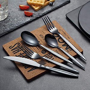 20 Piece Black Silverware Set, Stainless Steel Flatware Set, Titanium Black Cutlery Set, Service Set for 4 (Shiny Black)