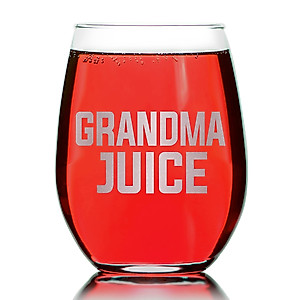 Promotion & Beyond GRANDMA JUICE Stemless Wine Glass - Funny Gift for Grandmother From Daughter Son Husband - Mother's Day